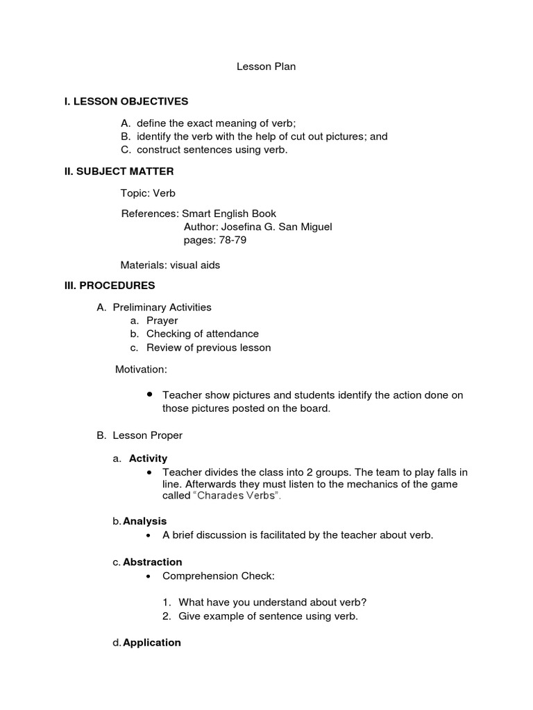Verb Lesson Plan with Activities | PDF | Verb | Lesson Plan
