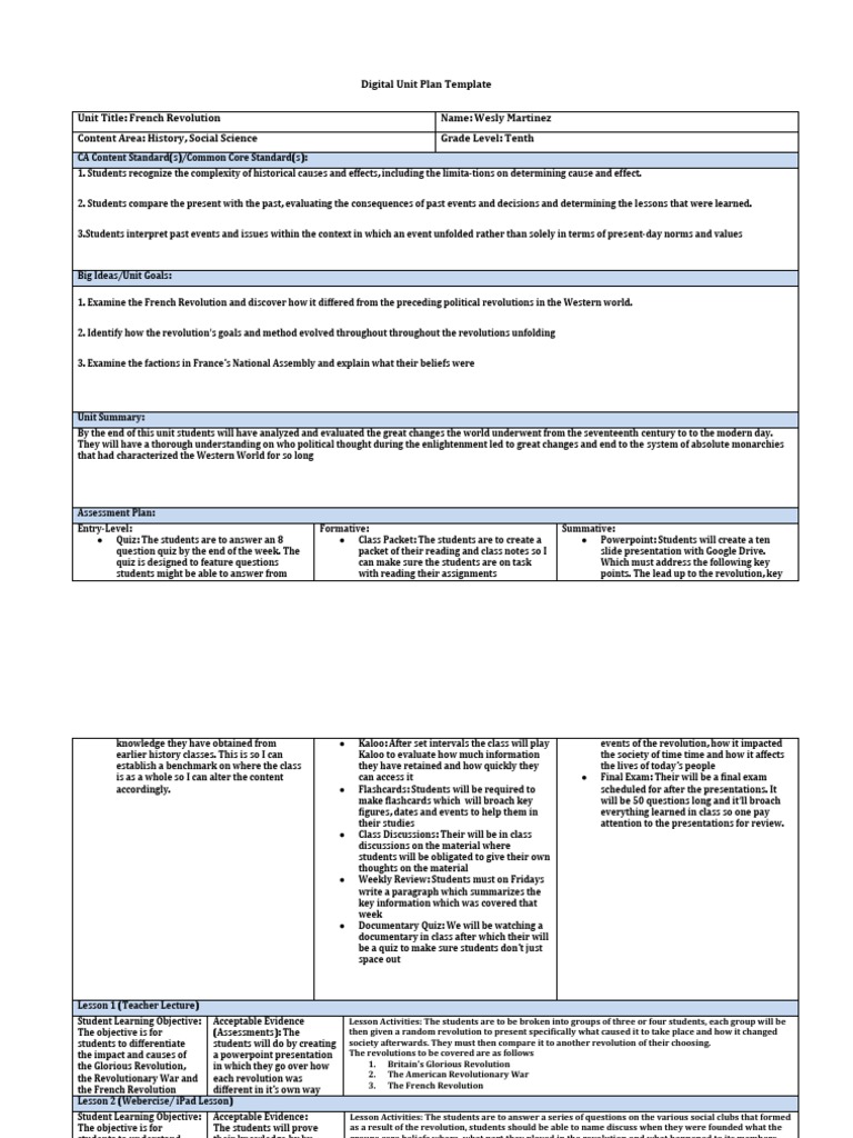 Digital Unit Plan Template Updated 1 | PDF | Educational Assessment ...