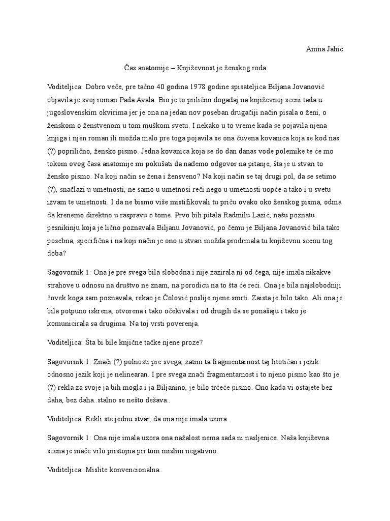 Čas Anatomije Književnost Je Ženskog Roda | PDF