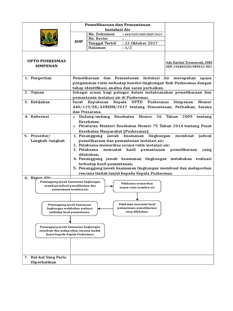 2.1.4 SOP Pemeliharaan Dan Pemantauan Instalasi Air | PDF
