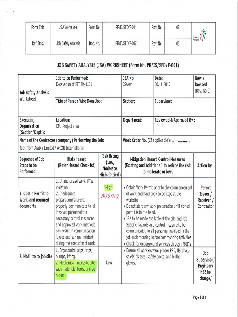 JSA 04 - Excavation of Pit Baisin | PDF