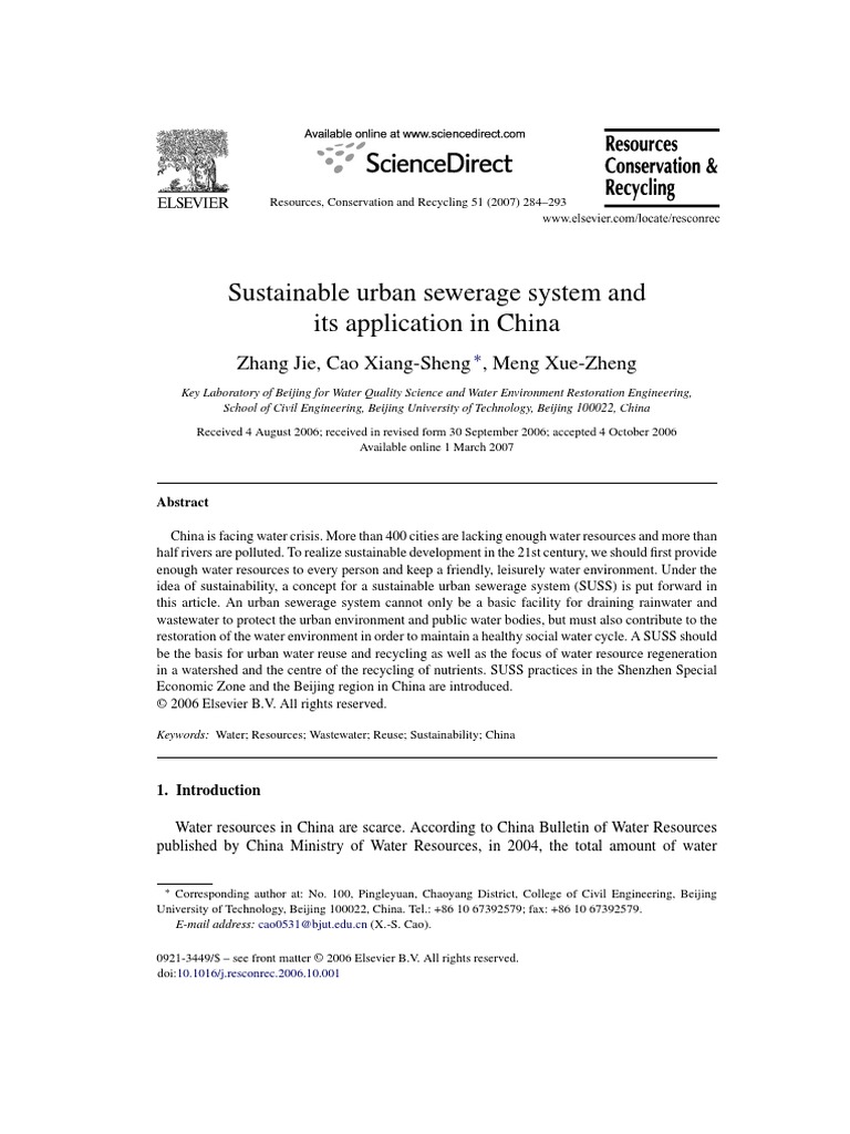Sustainable Urban Sewerage System and | PDF | Reclaimed Water ...