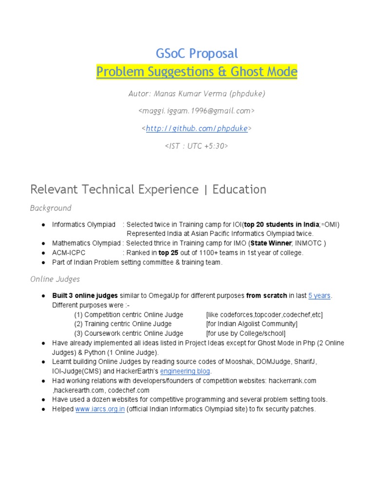 Gsoc Proposal Problem Suggestions & Ghost Mode: Relevant Technical Experience - Education | PDF ...