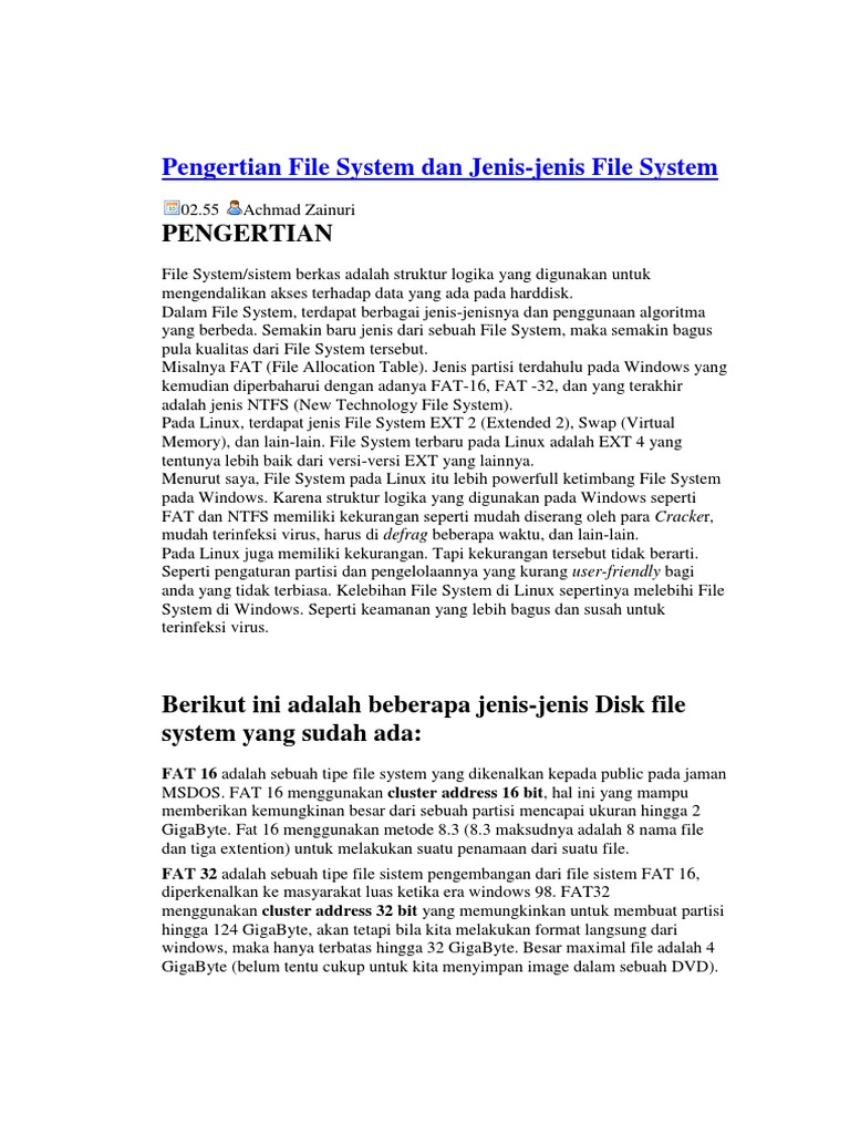 Pengertian File System Dan Jenis | PDF