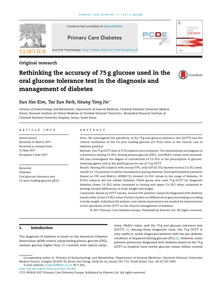 Rethinking The Accuracy of 75 G Glucose Used in The Oral Glucose ...