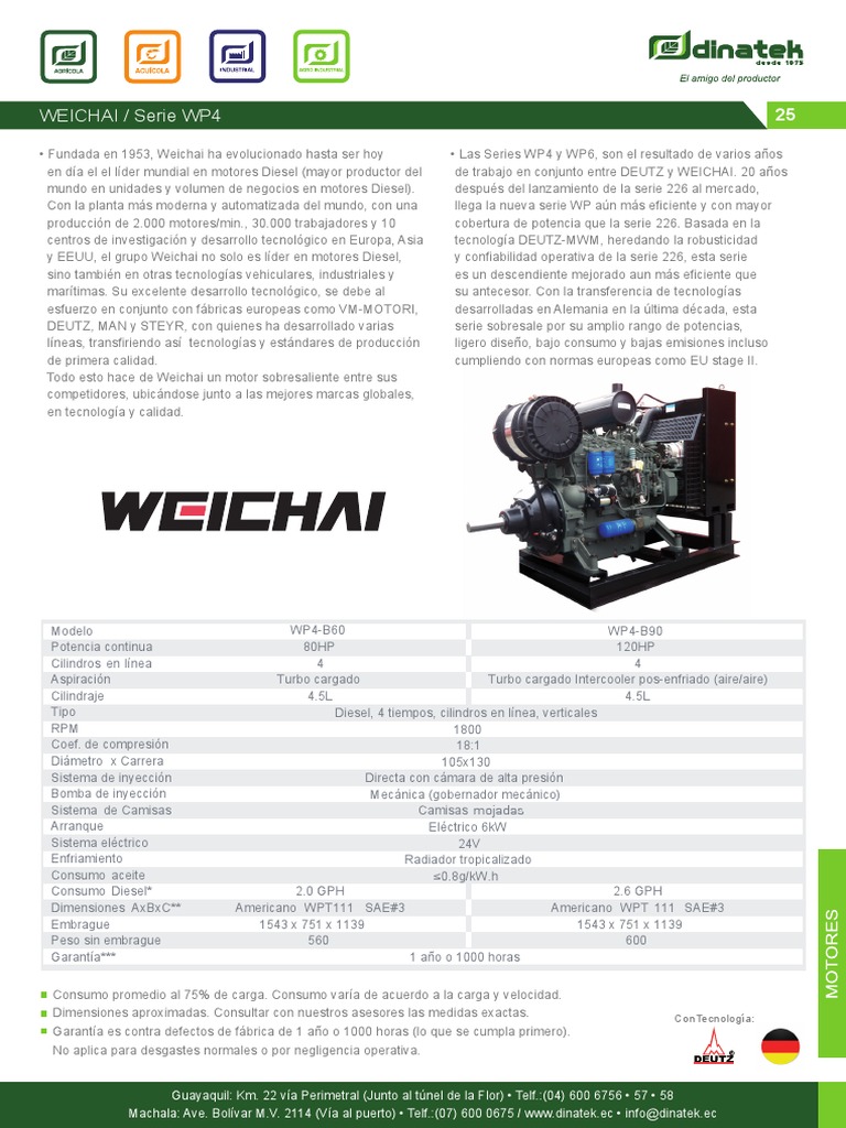 Motores Diesel Weichai Serie WP4 | PDF | Motor diesel | Vehículo de motor