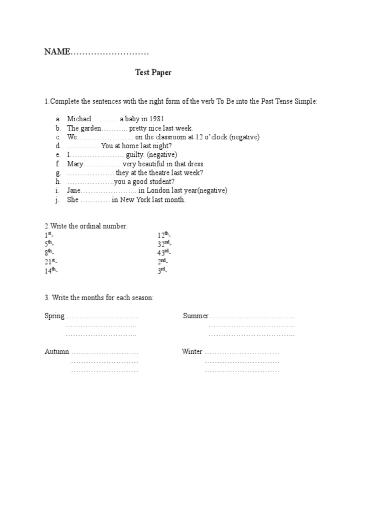 NAME Test Paper: ST TH TH ND TH RD ST ND TH RD | PDF