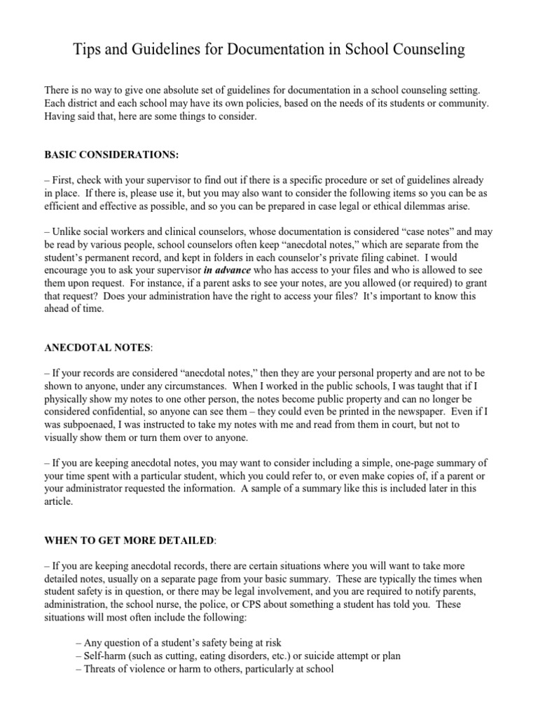 Documentation in School Counseling | PDF | School Counselor | Self Harm