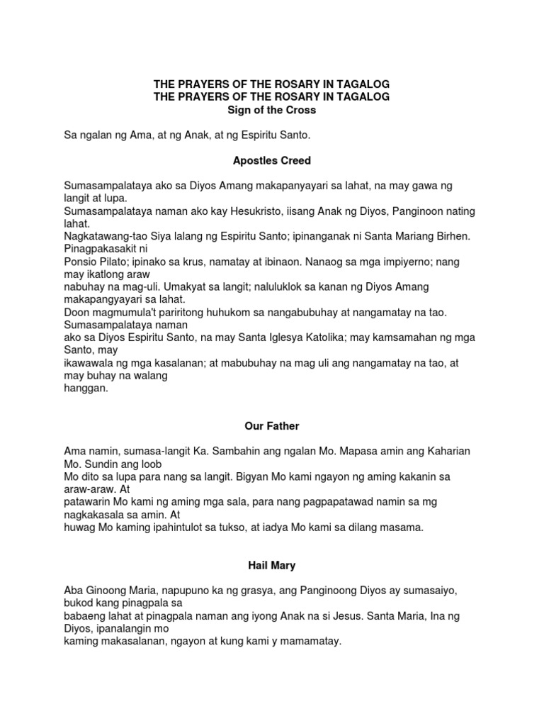 The Prayers of The Rosary in Tagalog | PDF