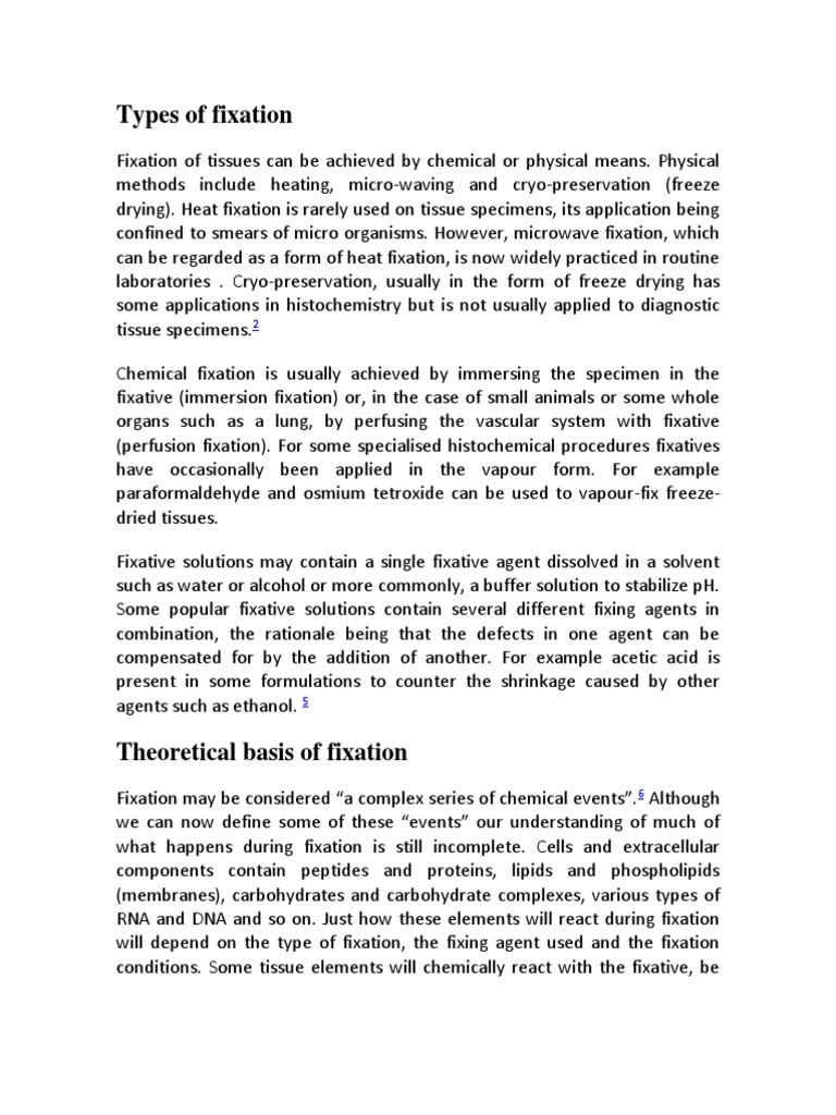 Types of Fixation | PDF | Fixation (Histology) | Histology