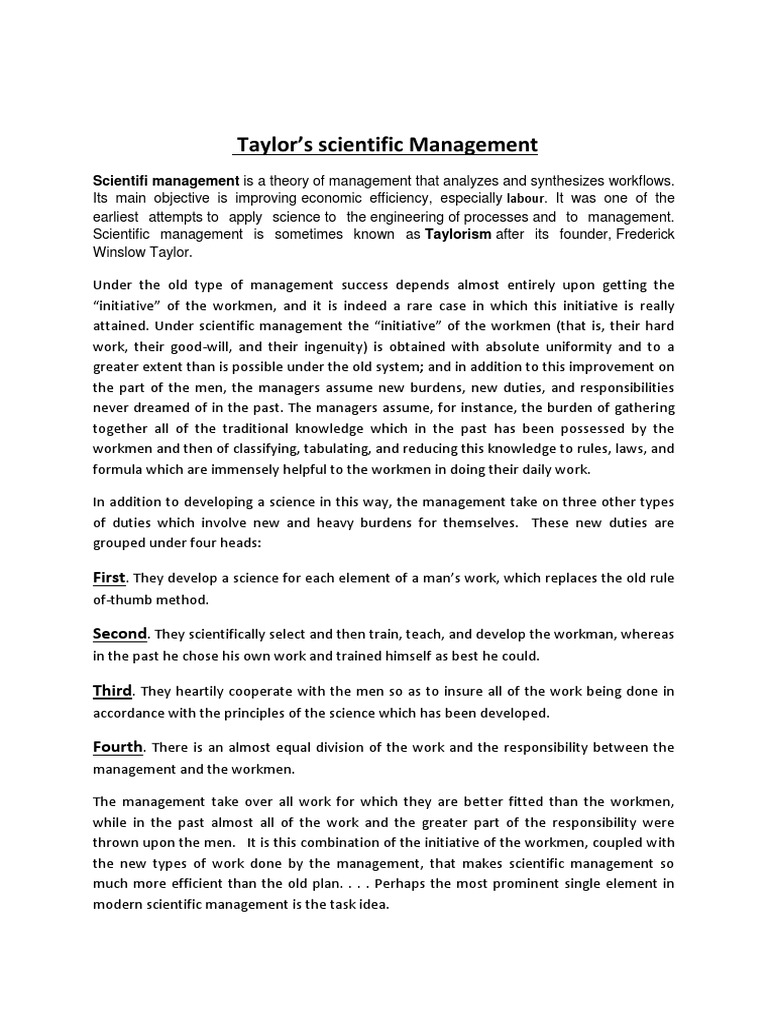 Taylor's Scientific Management | PDF | Science | Business
