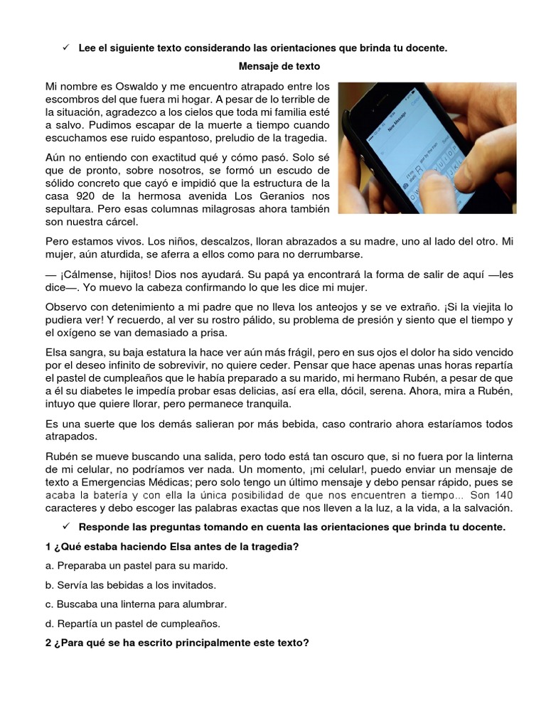 Lectura Mensaje de Texto. | PDF