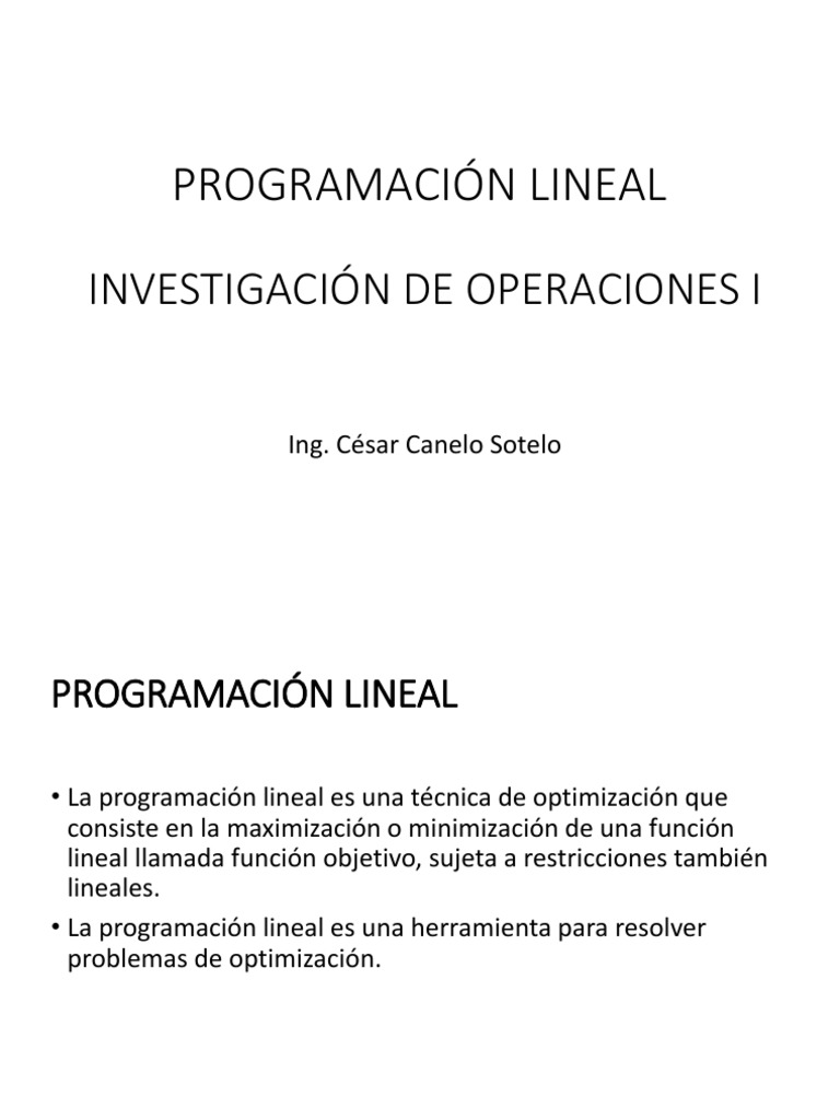Optimización en Programación Lineal | PDF | Programación lineal ...