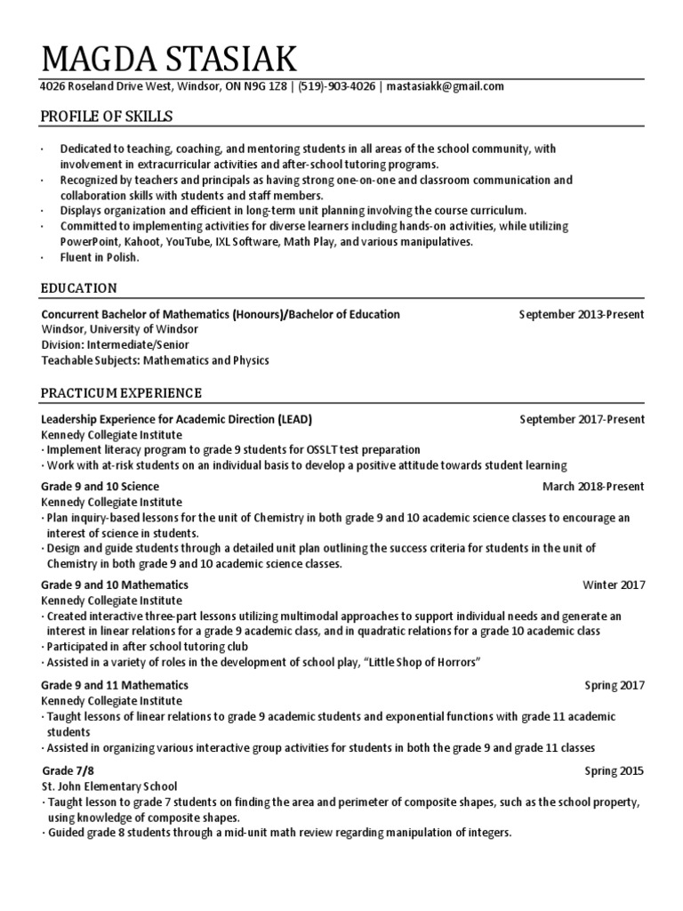 Magda Stasiak Professional Resume 3 | PDF | Tutor | Schools