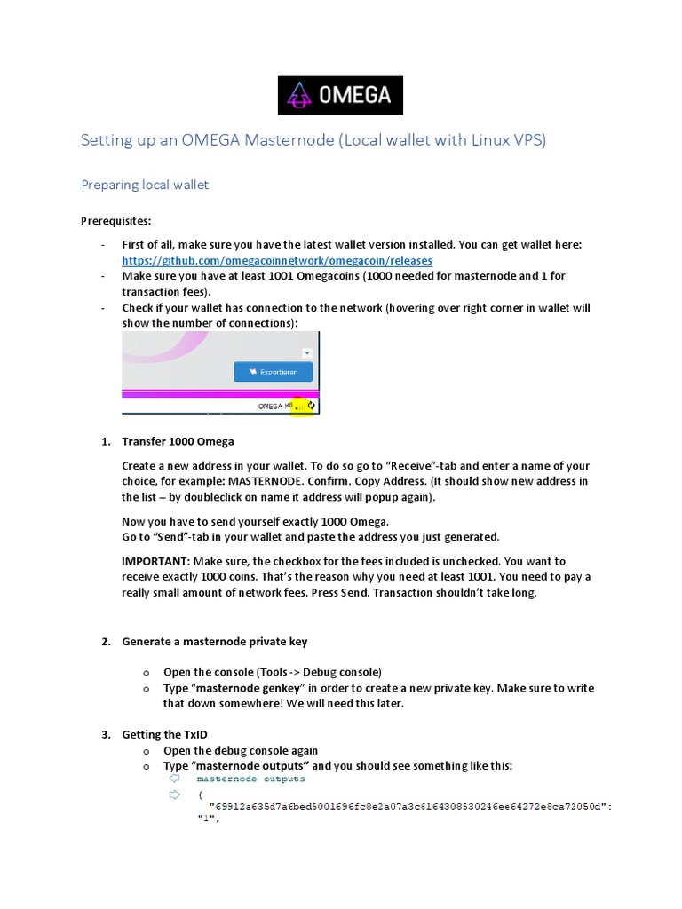 OMEGA Masternode Setup Guide | PDF | Computer File | Areas Of Computer Science