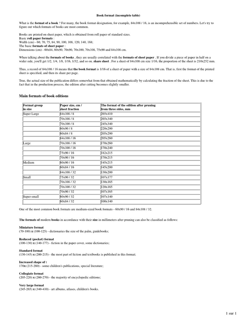 Common Book Formats and Sizes | PDF | Books | Paper