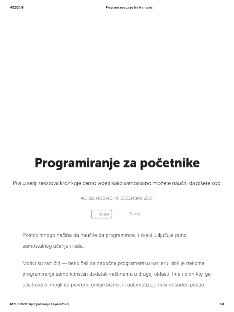 Programiranje Za Početnike | PDF