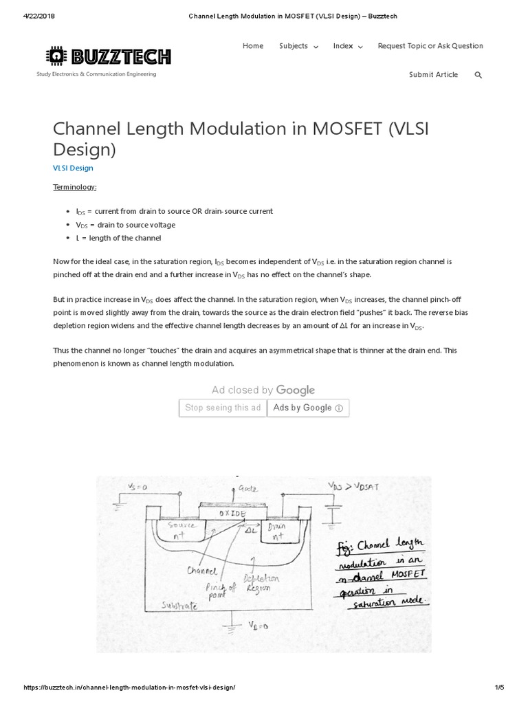 Channel Length Modulation in MOSFET (VLSI Design) - Buzztech | PDF ...