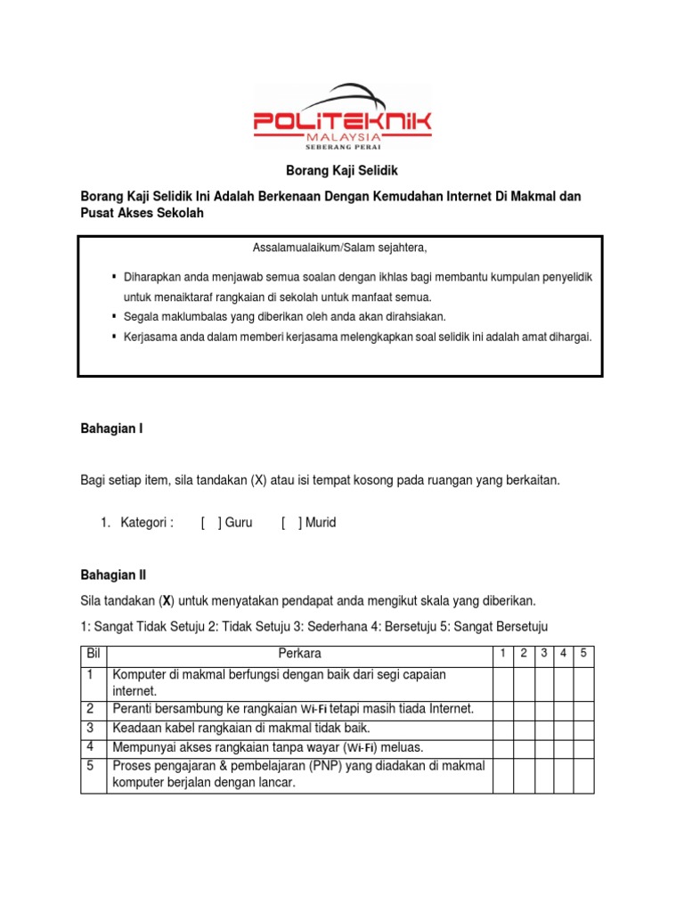 Borang Kaji Selidik | PDF