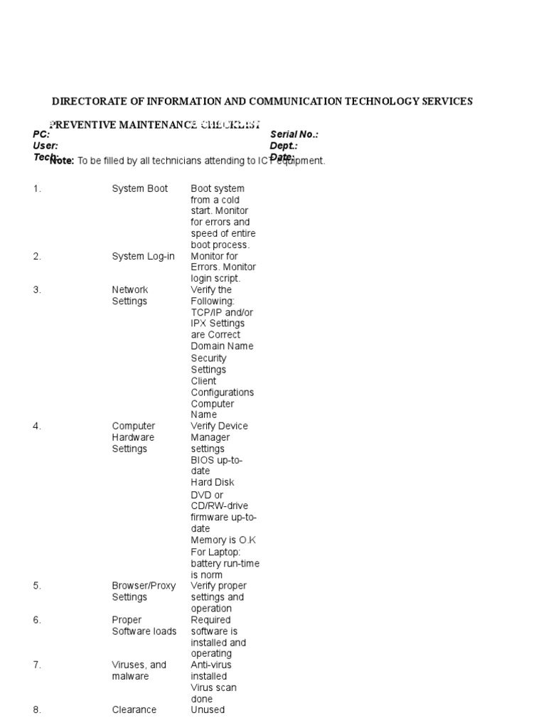 Preventive Maintenance Checklist | PDF | Booting | Antivirus Software
