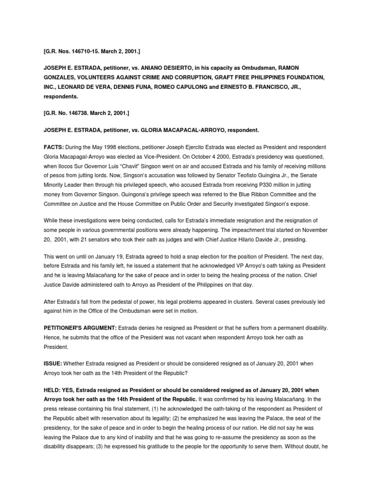 Estrada Vs Desierto | PDF | President Of The Philippines | World Politics