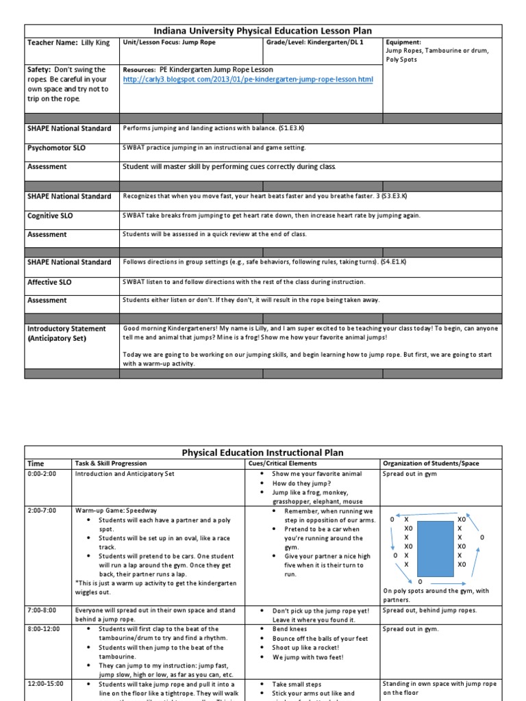 Indiana University Physical Education Lesson Plan | PDF | Physical Education | Behavior Modification