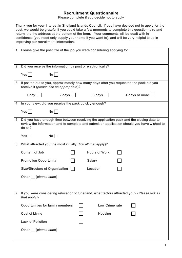 Recruitment Questionnaire | PDF