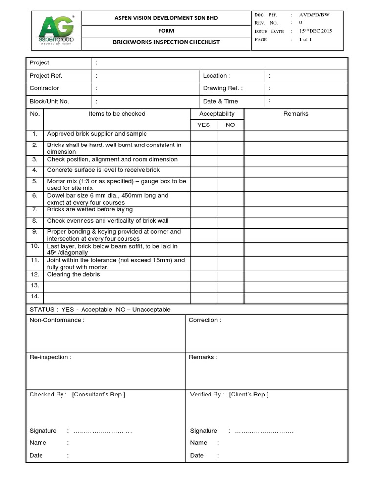 Brickworks Inspection Checklist | PDF