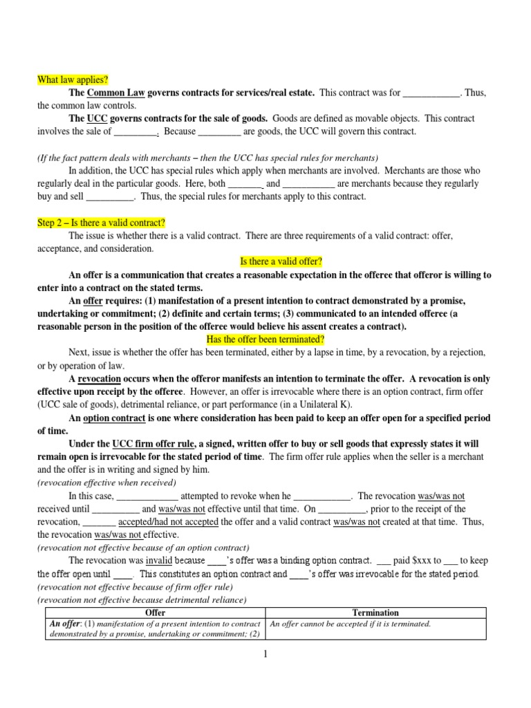 Contract Essay Outline | PDF | Offer And Acceptance | Parol Evidence Rule
