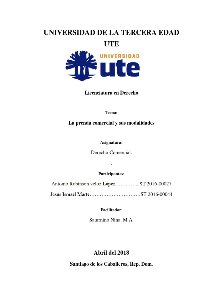 Prenda Comercial: Definición y Modalidades | PDF | Pagos | Derechos de ...