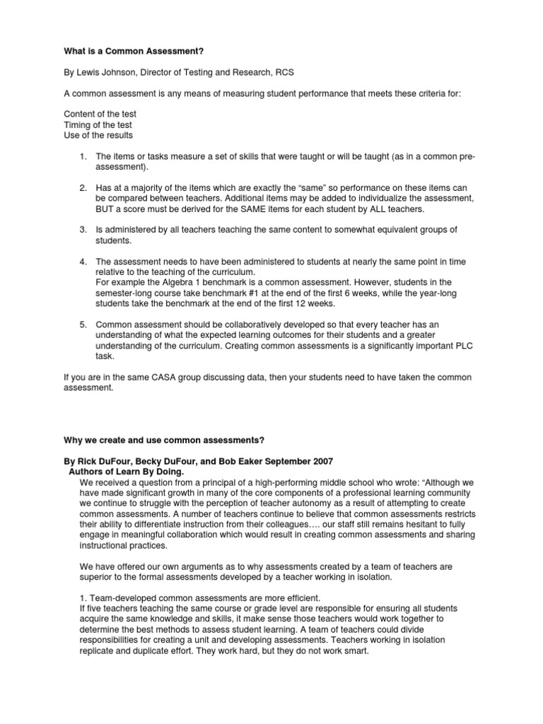 What Is A Common Assessment | PDF | Educational Assessment | Teachers