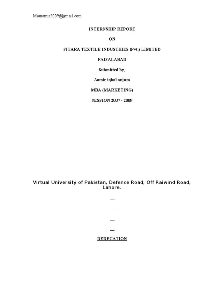 Internship Report on Sitara Textile Industries | PDF | Textiles ...