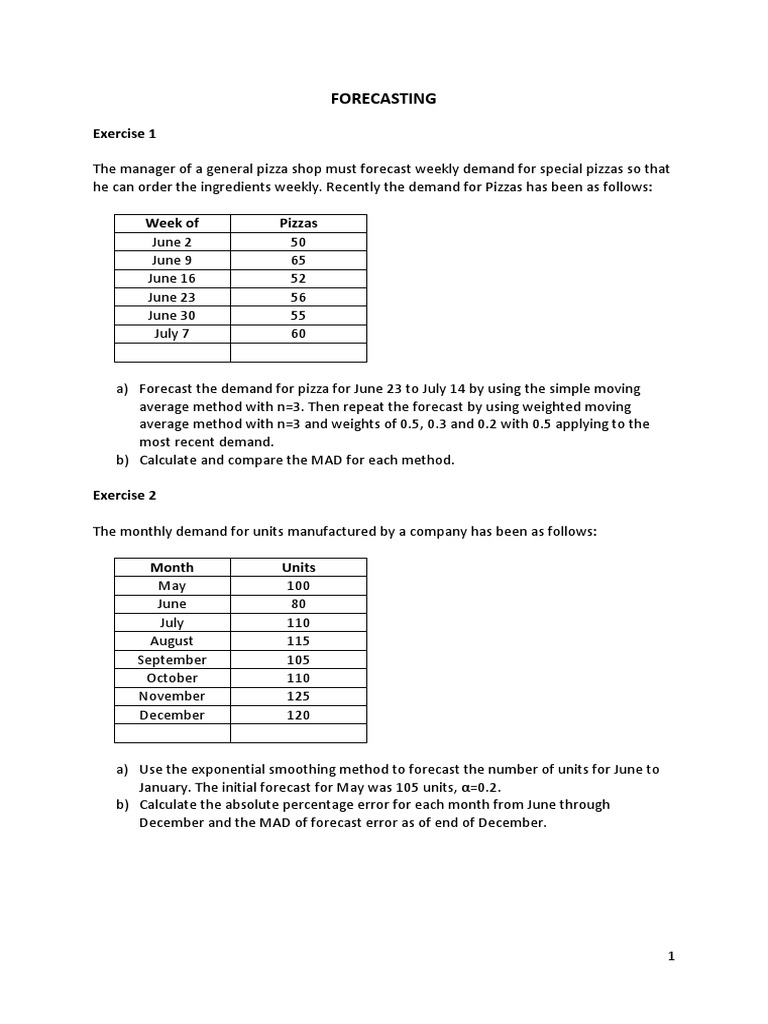 Forecasting Exercises Pdf Forecasting Data Analysis
