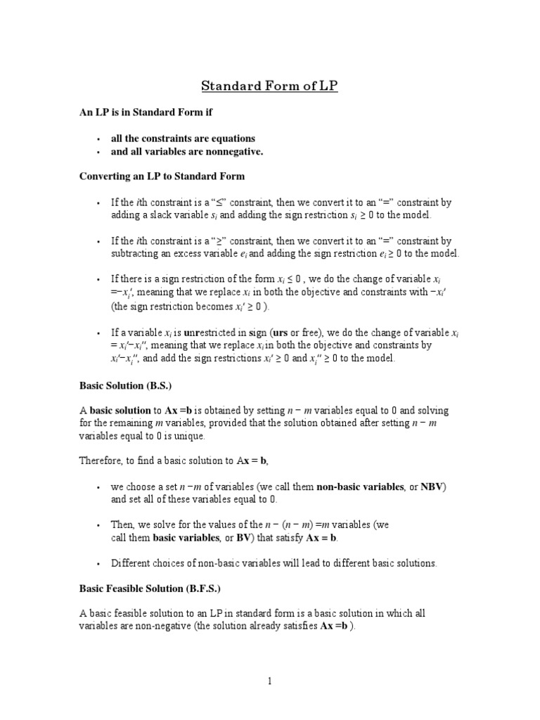 LP Standard Form | PDF | Analysis | Mathematical Optimization