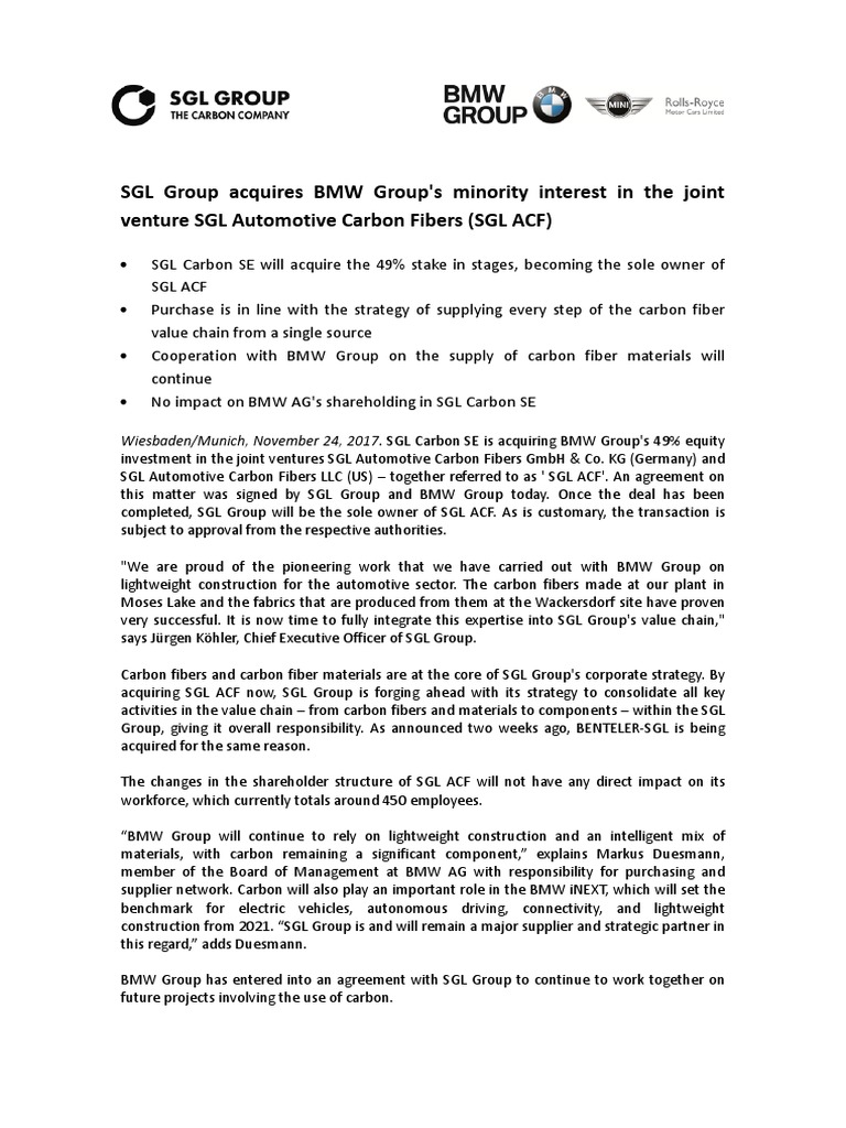 2017 11 24 SGL Group Acquires BMW Groups Minority Interest in Joint ...