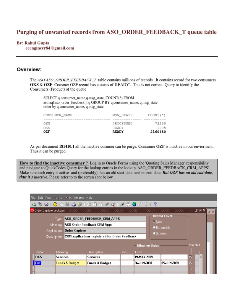ASO - ORDER - FEEDBACK - T Purging | PDF | Sql | Software