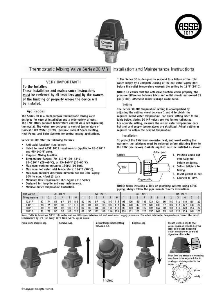 Thermostatic Mixing Valve Series 30 MR Installation and Maintenance ...