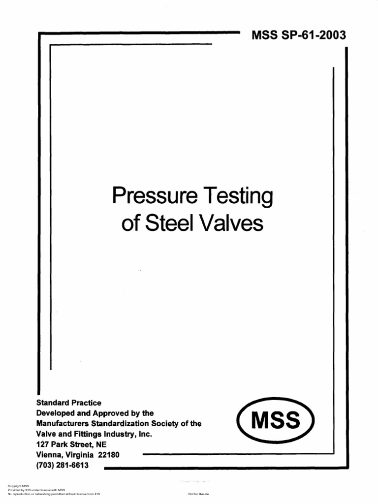 MSS SP-61 (2003) | PDF | Pipe (Fluid Conveyance) | Valve