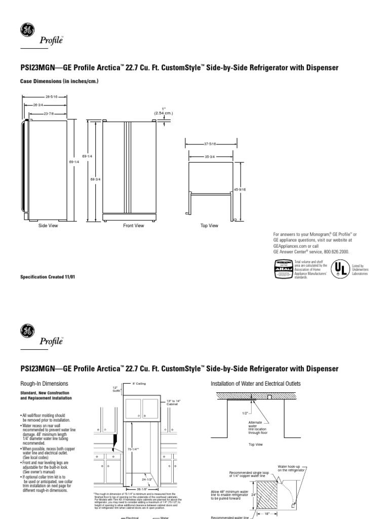 GE Profile Arctica Fridge Quick Specs | PDF | Refrigerator | Cabinetry