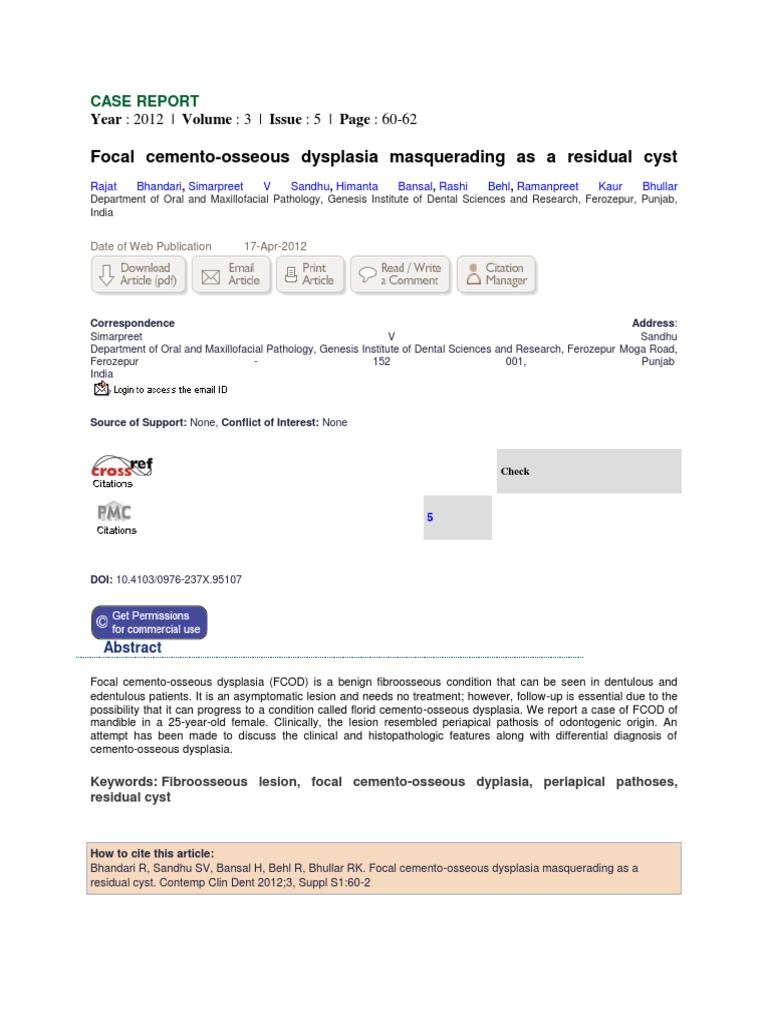 Case Report Fcod | PDF | Dental Anatomy | Medical Diagnosis
