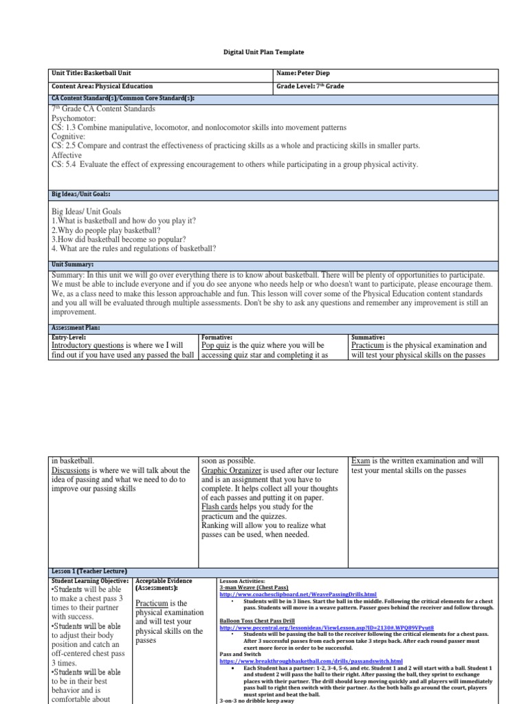 Edsc 304 Digital Unit Plan Template 1 | PDF | Physical Education | Test ...