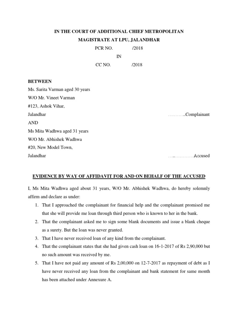 In The Court of Additional Chief Metropolitan Magistrate at Lpu ...