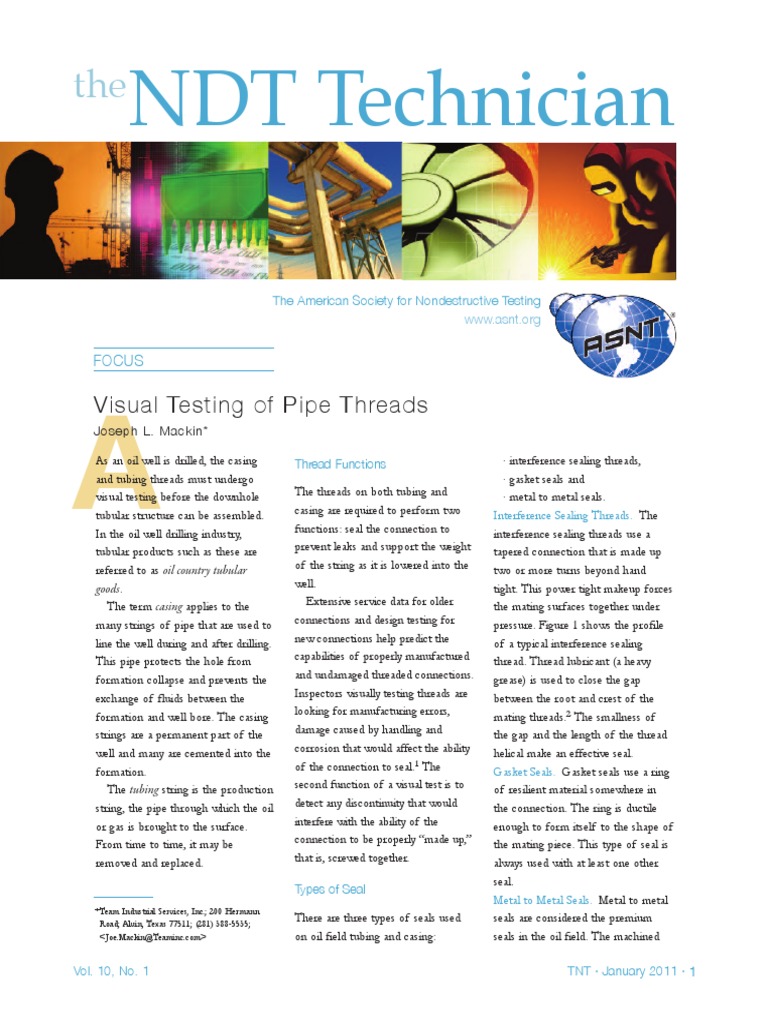 NDT Technician: Visual Testing of Pipe Threads | PDF | Casing (Borehole ...