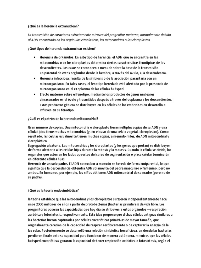 Herencia Extranuclear y Enfermedades | PDF | Mitocondria | Adn mitocondrial