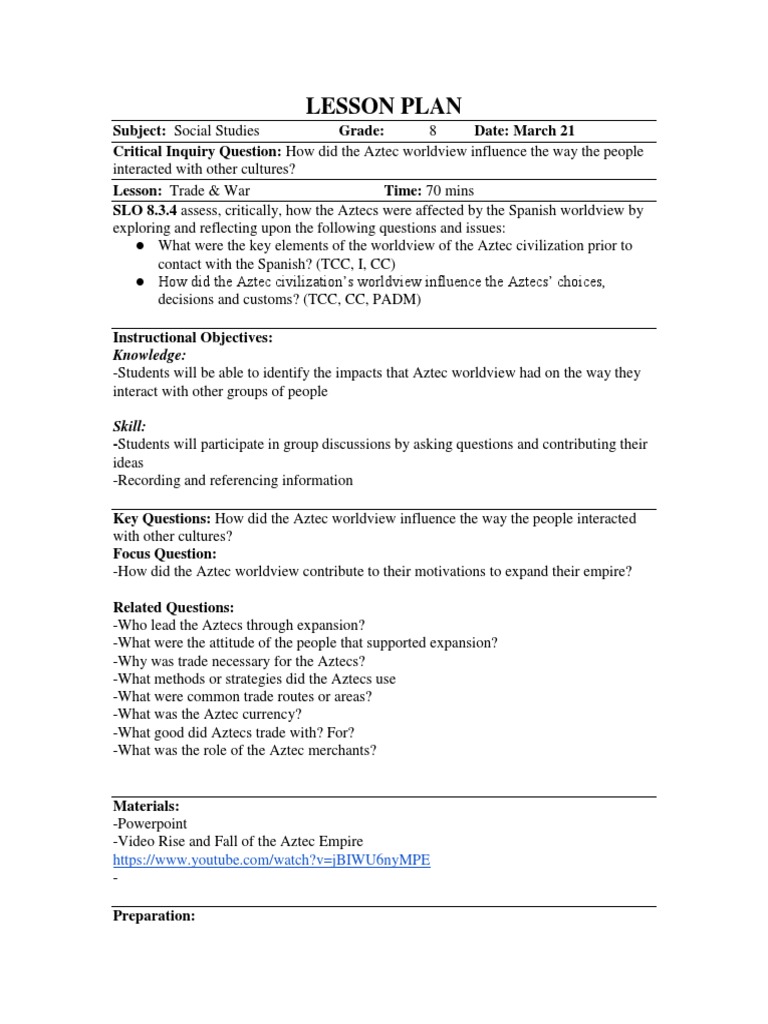 Lesson Plan: Knowledge | PDF | Aztec | World View