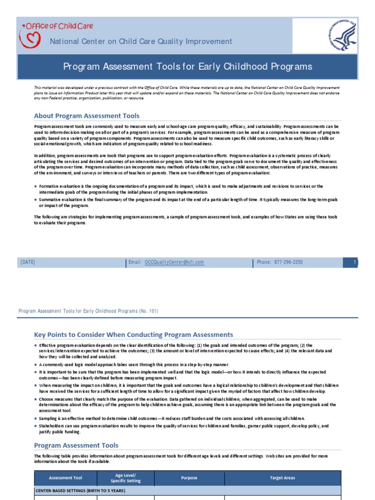 Program Assessment Tools | PDF | Child Care | Relationships