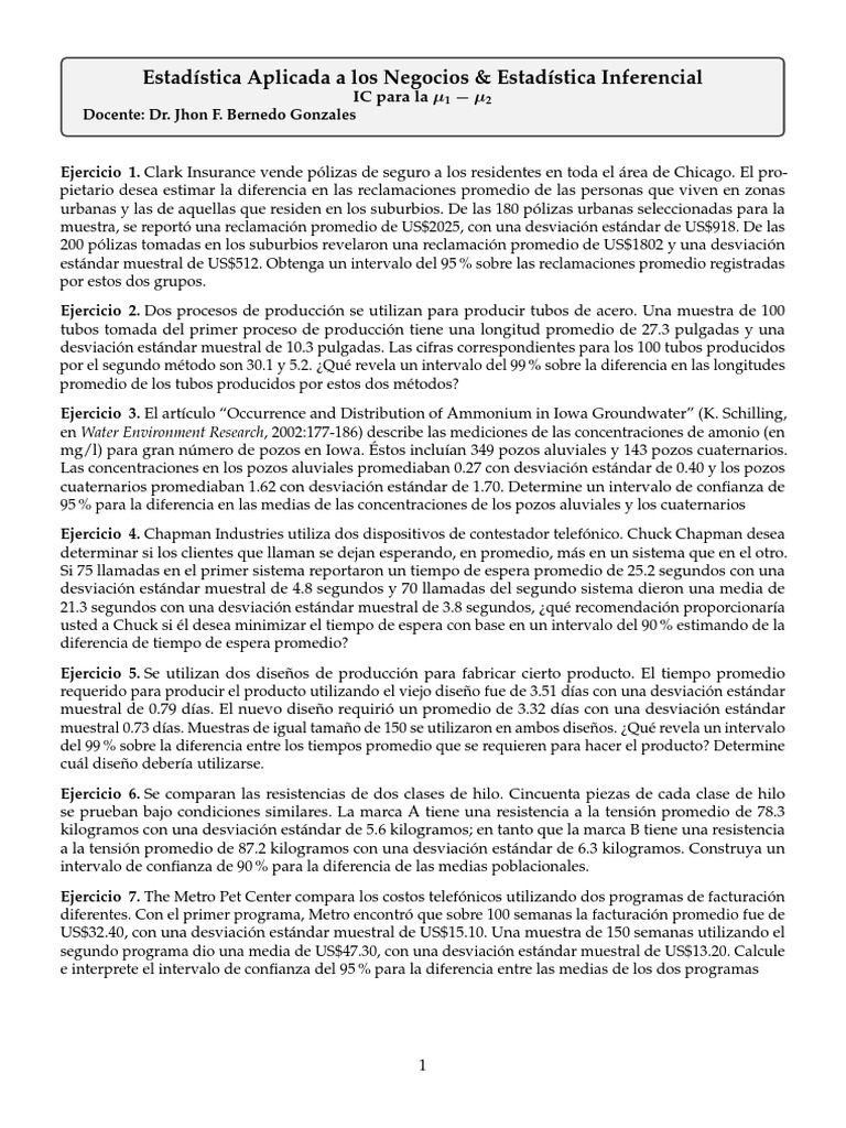 Lista IC Diferencia Medias Admin1 | PDF | Intervalo de confianza | Desviación Estándar