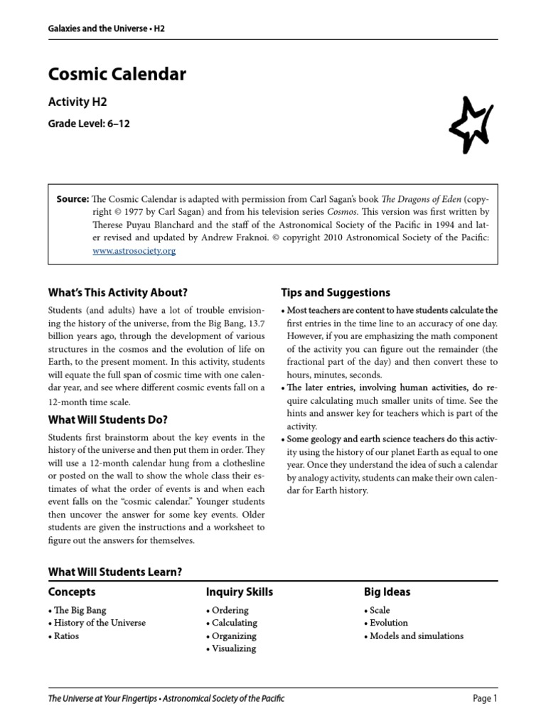 Cosmic Calendar Lesson Plan PDF | PDF | Astronomy | Milky Way