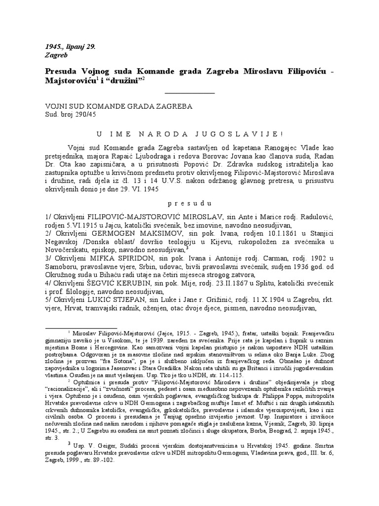 Presuda Vojnog Suda Zagreb 29 Juna 1945 PDF | PDF