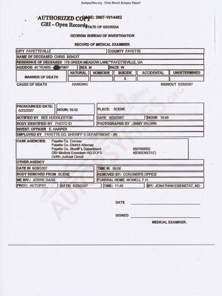 Benoit, Chris - Report PDF | PDF